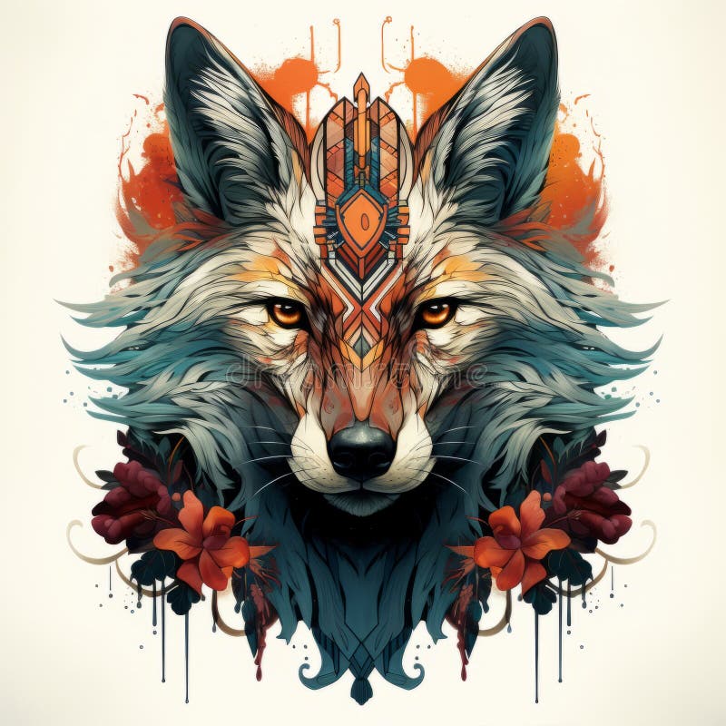 An Illustration of a Fox with a Tribal Design Stock Photo - Image of ...