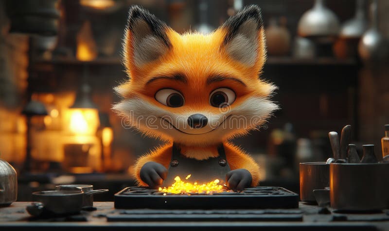 Illustration of a Fox Working in an Apron in a Workshop. Stock Image ...