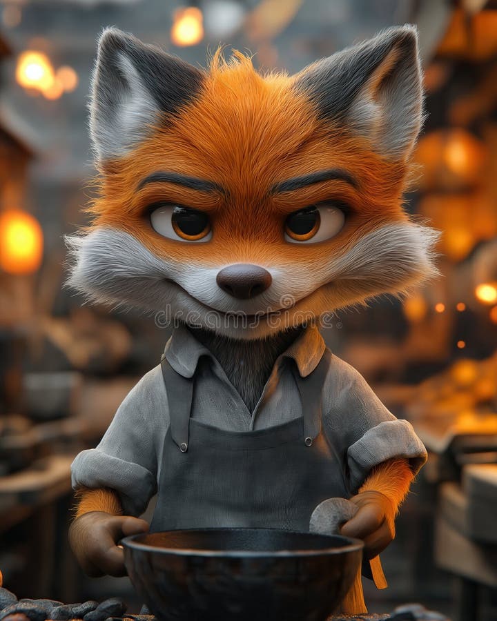 Illustration of a Fox Working in an Apron in a Workshop. Stock Image ...