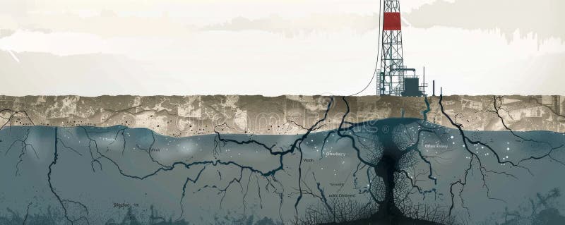 Illustration of a Fracking Site Demonstrating the Subsurface Extraction ...