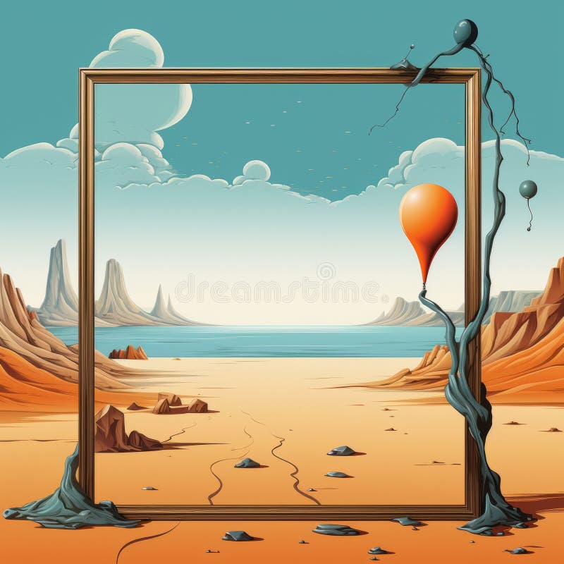 An Illustration of a Frame with a Balloon in the Desert Stock ...
