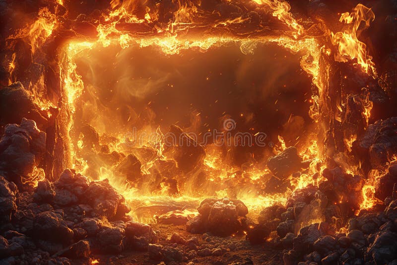 Illustration of Frame of Fire with Flames in the Middle, High Quality ...