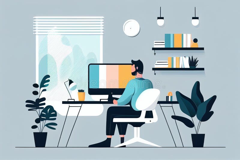 Illustration of Freelance and Business Man Work from Home Created with ...