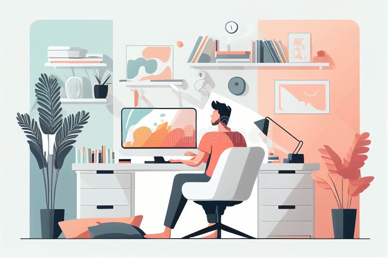 Illustration of Freelance and Business Man Work from Home Created with ...