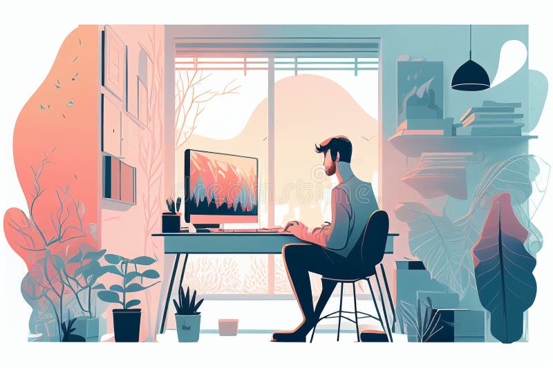 Illustration of Freelance and Business Man Work from Home Created with ...