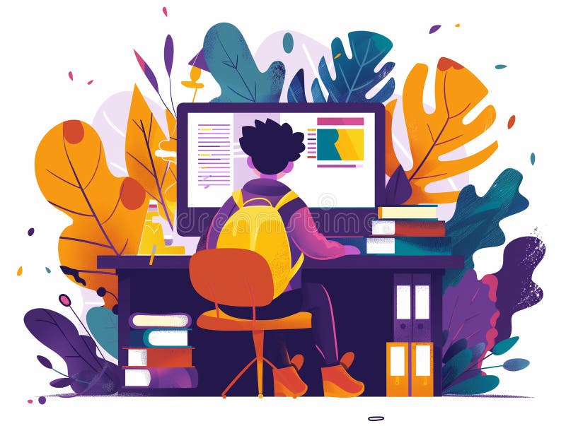 Illustration of Freelancer Working at Home Office. Freelance and Remote ...