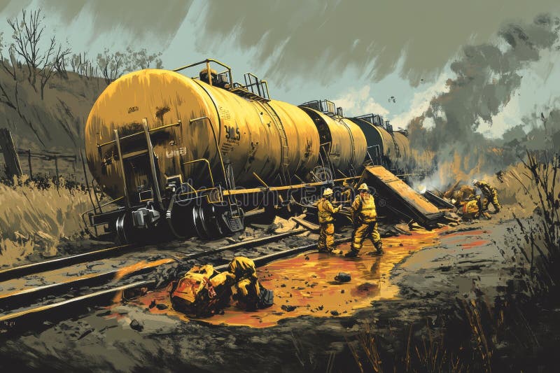 Illustration of a Freight Train Carrying Hazardous Materials through a ...