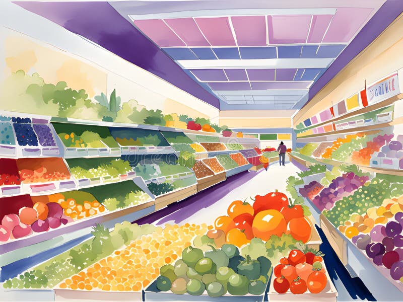Illustration of a Fresh Fruits and Vegetables in Supermarket, Ai ...
