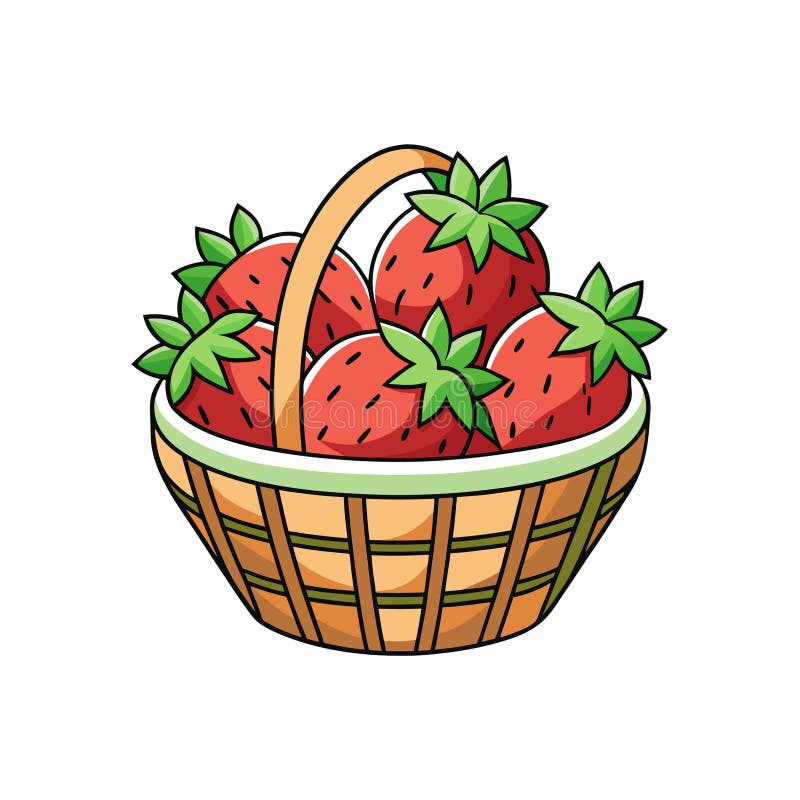Strawberries in a Basket Vector Illustration Graphic Element Stock ...