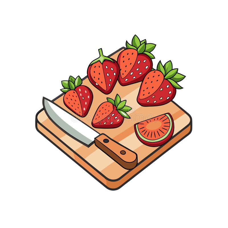 Fresh Strawberries on a Cutting Board Illustration Stock Illustration ...