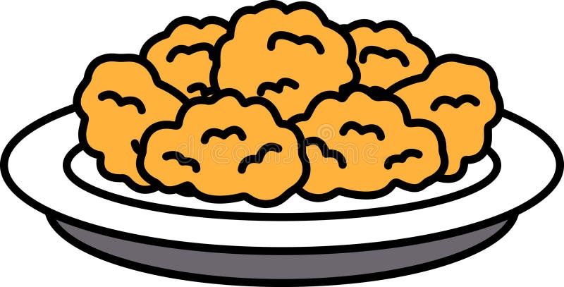 Illustration of Fried Chicken Nuggets in Line Art Style Stock ...