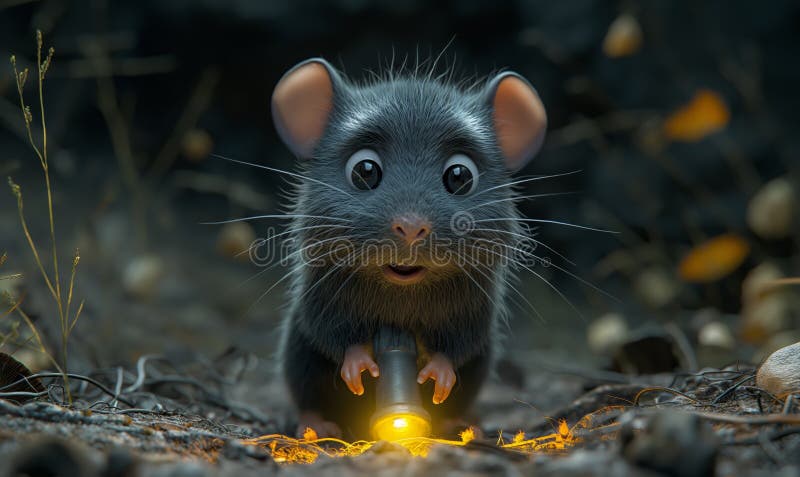 Illustration of a Frightened Hamster with a Flashlight in the Forest ...
