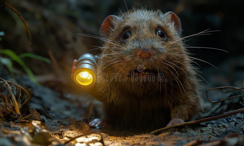 Illustration of a Frightened Hamster with a Flashlight in the Forest ...