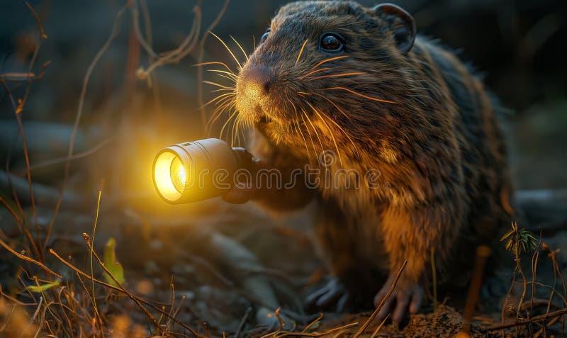 Illustration of a Frightened Hamster with a Flashlight in the Forest ...