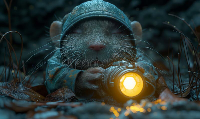 Illustration of a Frightened Hamster with a Flashlight in the Forest ...