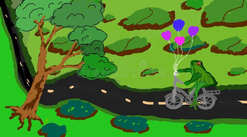 Illustration of Frog Riding a Cycle, from Middle of the Road with ...