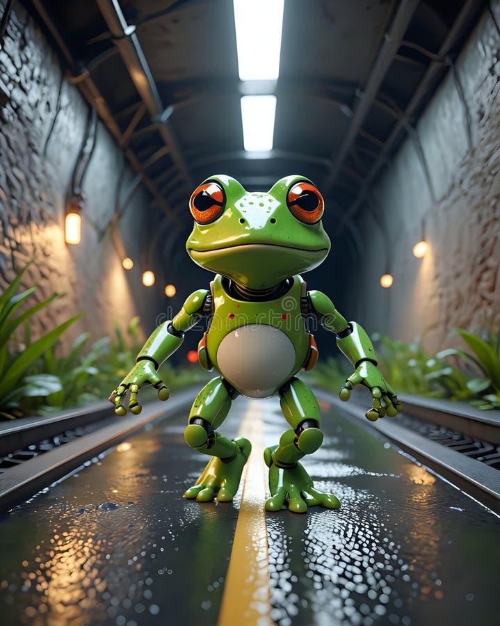 Illustration of a Frog Robot Walking Down the Hall Stock Illustration ...