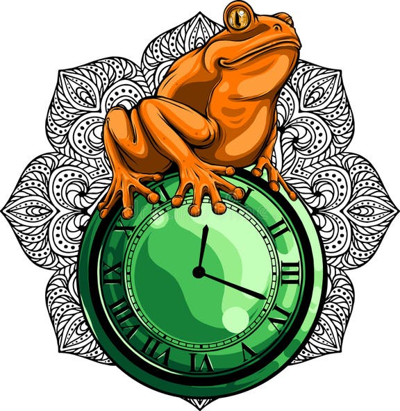 Vector Illustration of Frog Sitting on Clock Stock Vector ...