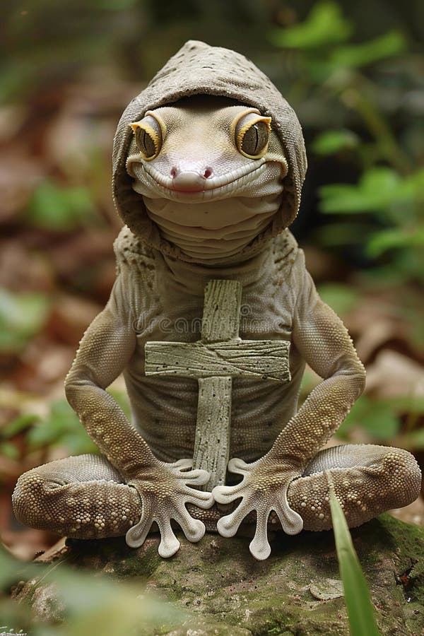 Frog Statue with a Cross in the Forest, Close-up Stock Illustration ...