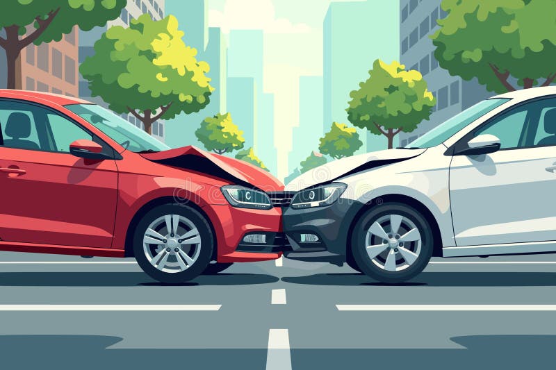 Two Cars Collide in Front-End Crash on City Street Stock Illustration ...