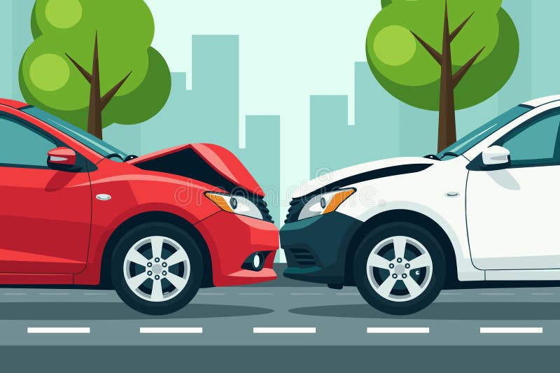 Two Cars Collide in Front-End Crash on City Street Stock Illustration ...