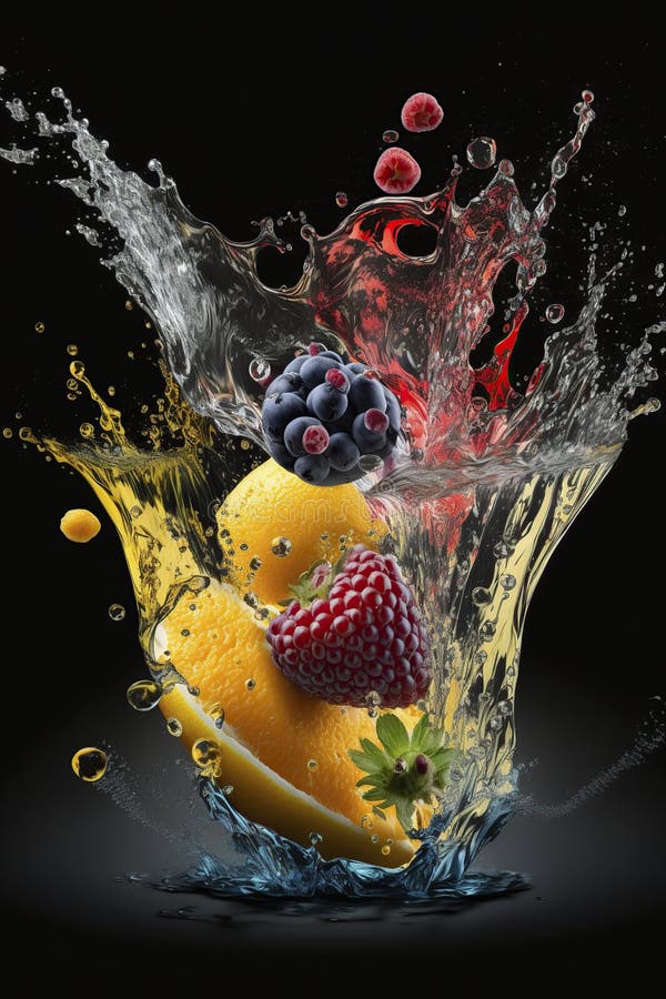 Illustration, Fruit Splash on Black Background, Ai Generative Stock ...