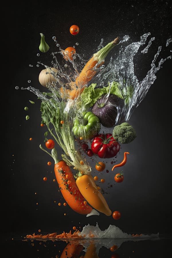 Illustration, Fruit Splash on Black Background, Ai Generative Stock ...