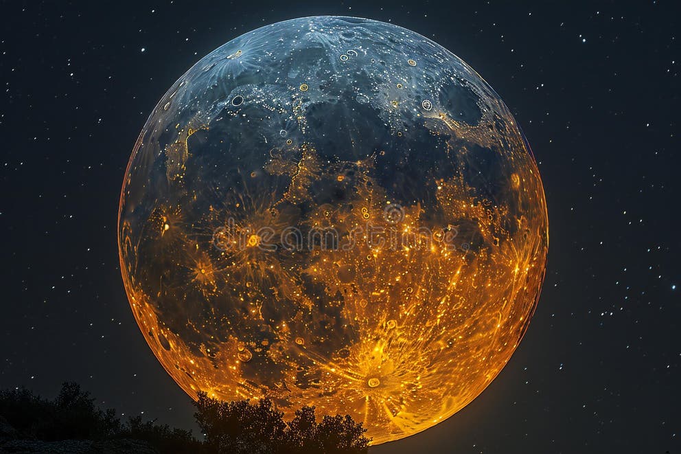 A Full Moon in the Night Sky with an Orange Hue, Showing a Lunar Eclipse Stock Illustration ...