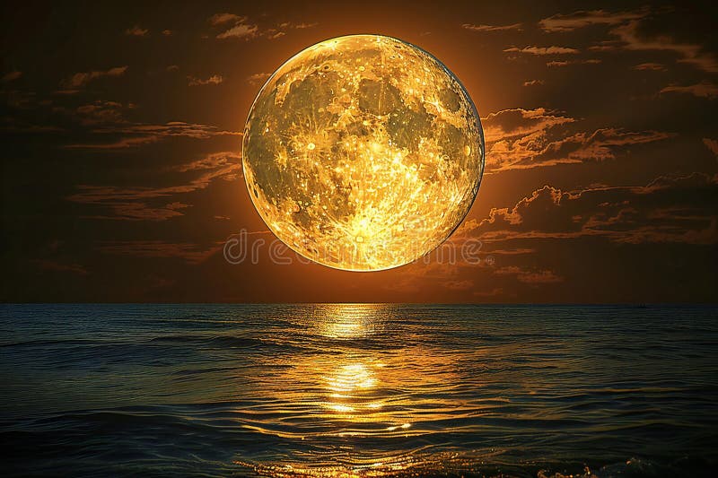 Full Moon Over the Ocean, Reflection on the Water, Dark Background ...