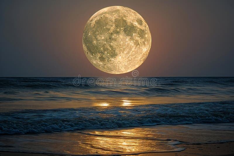 Full Moon Over the Ocean, Reflection on the Water, Dark Background ...