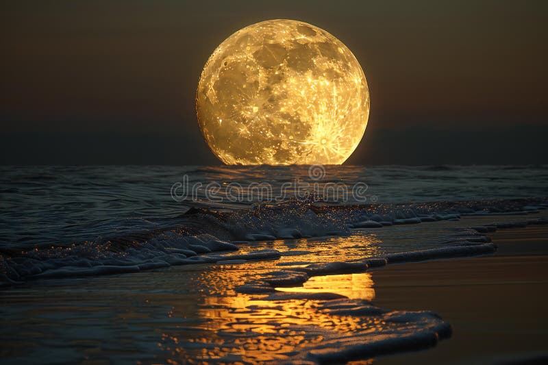 Full Moon Over the Ocean, Reflection on the Water, Dark Background ...