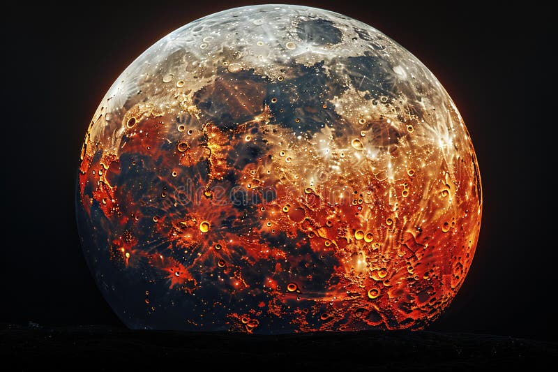A Full Moon with Red Color on the Surface, Black Background, Hyper ...