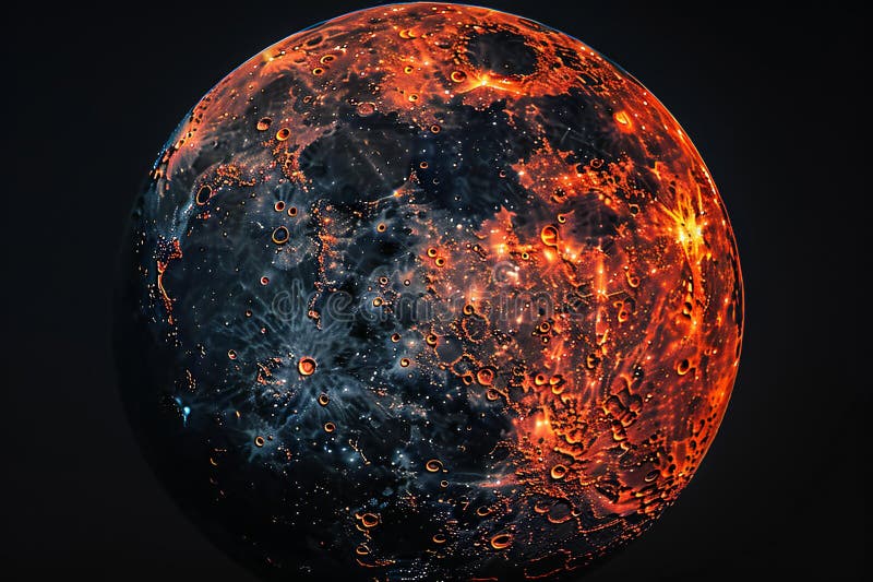 A Full Moon with Red Color on the Surface, Black Background, Hyper ...