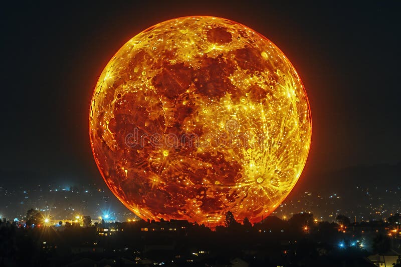 A Full Moon with Redishbrown Color in the Night Sky, Lunar Eclipse ...