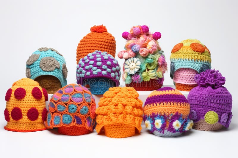 Illustration of Funky Crochet Hat Assortment Design a Selectionr ...