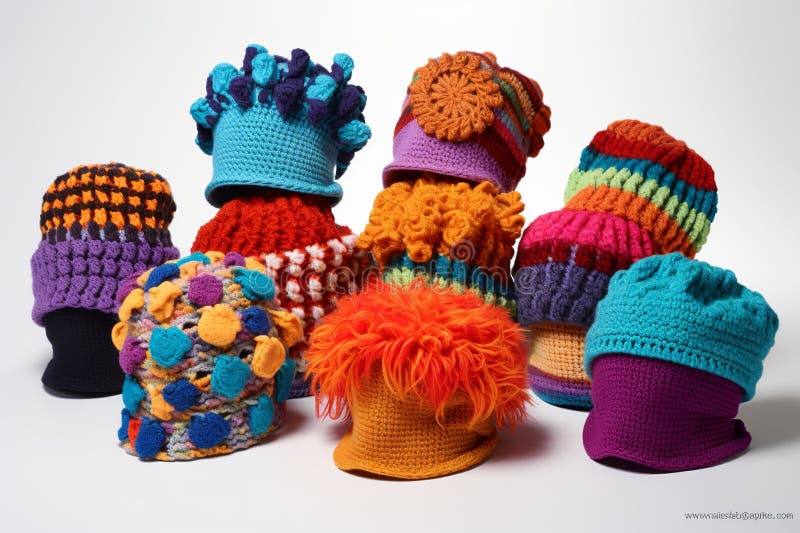 Illustration of Funky Crochet Hat Assortment Design a Selectionr ...