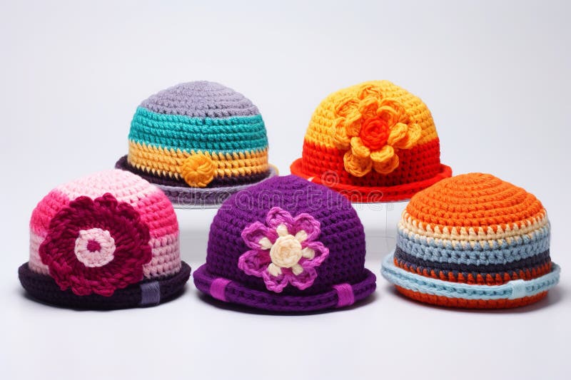 Illustration of Funky Crochet Hat Assortment Design a Selectionr ...