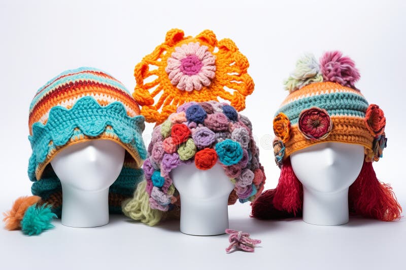 Illustration of Funky Crochet Hat Assortment Design a Selectionr ...