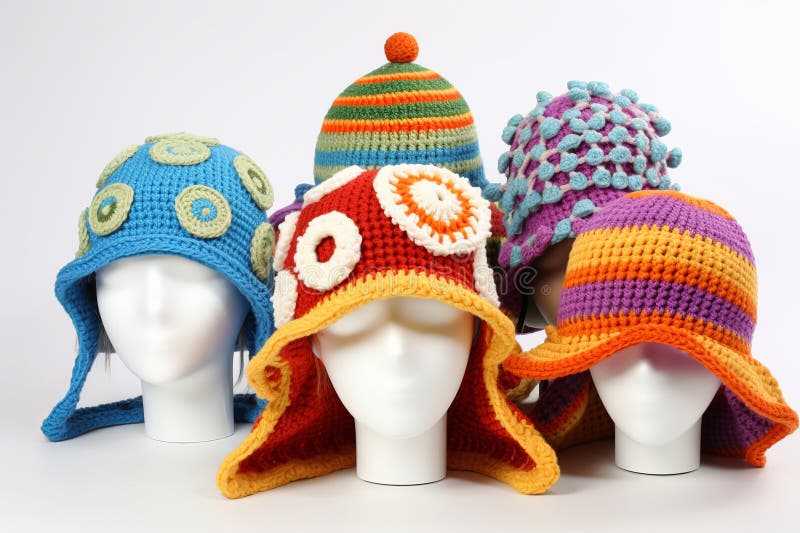 Illustration of Funky Crochet Hat Assortment Design a Selectionr ...