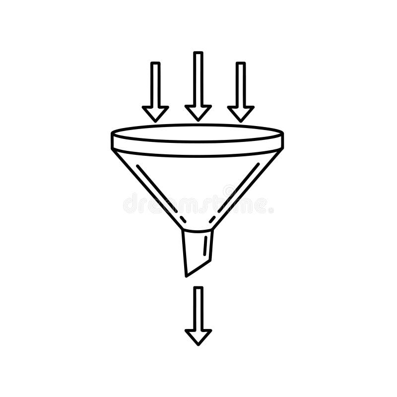 Illustration of a Funnel with Arrows Pointing Downwards, , Representing Process, Filtering, and ...