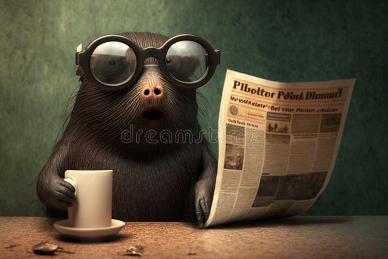 Illustration of Funny Blind Mole with Glasses Reading a Newspaper AI ...