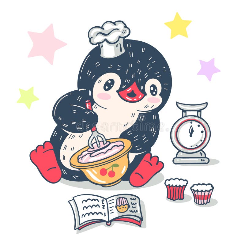 Penguin Cook Chef with Fish Stock Vector - Illustration of child ...