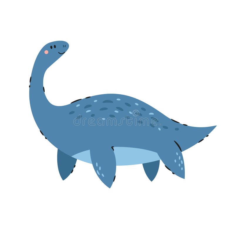 Illustration of Funny Cartoon Plesiosaurus Dinosaur Isolated on White ...