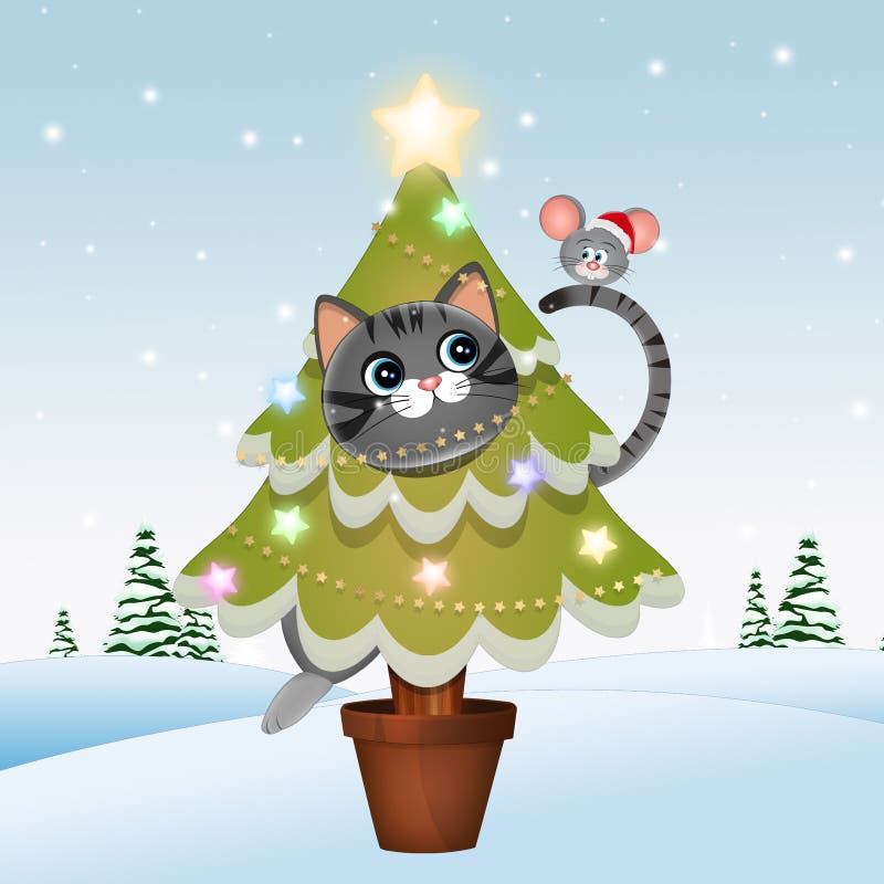 Illustration of Cat in the Christmas Tree Stock Illustration ...