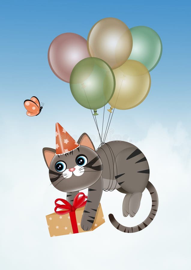Illustration of Kitten Hanging on the Balloons Stock Illustration ...