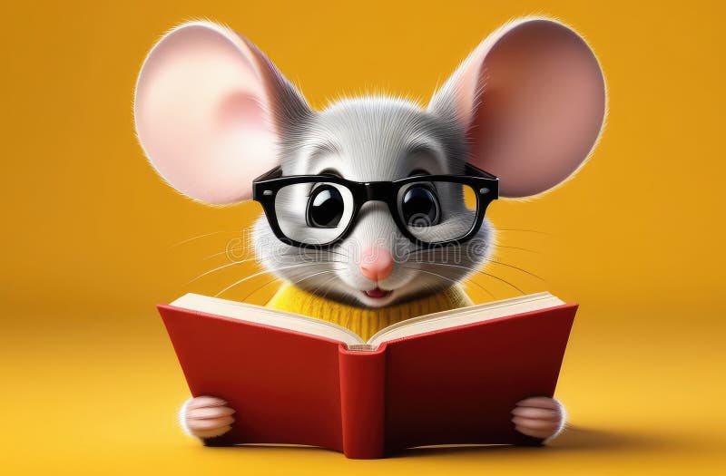 A Mouse is Reading a Book in Front of Some Stones, AI Stock Image ...
