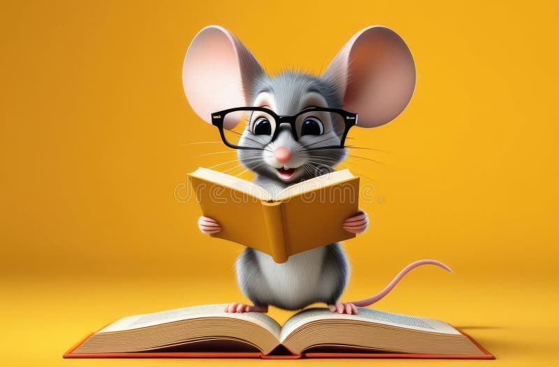 A Mouse is Reading a Book in Front of Some Stones, AI Stock Image ...