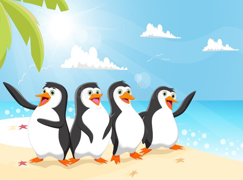 Illustration of Funny Penguin Cartoon on the Beach Stock Vector ...