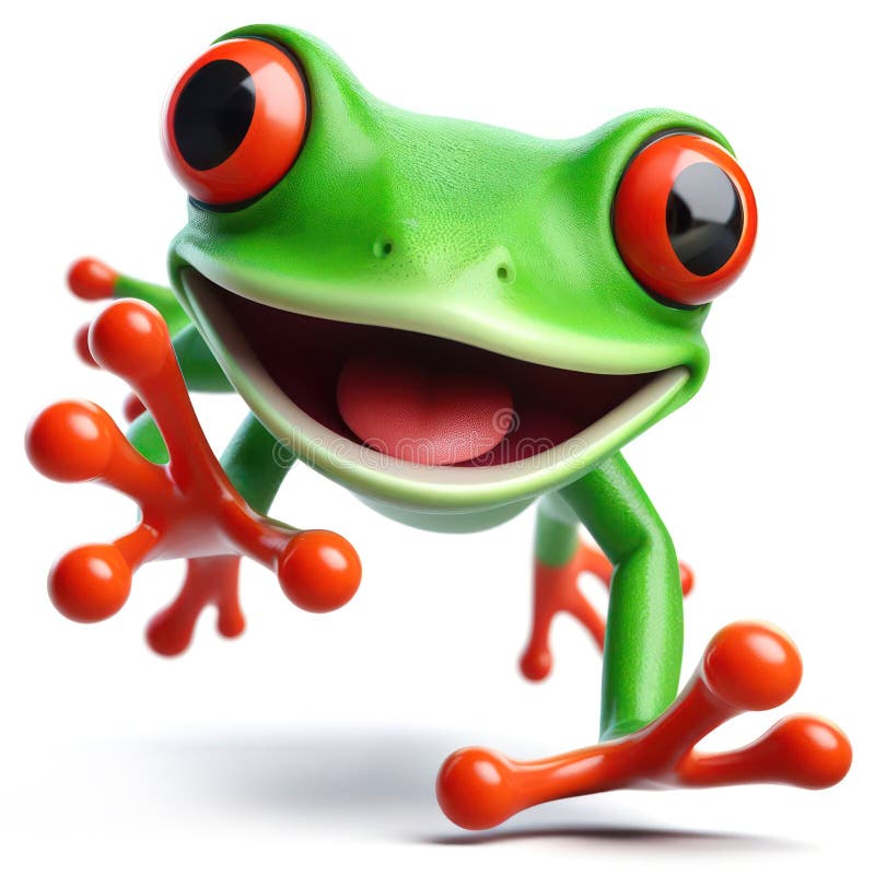 Illustration of a Funny Red Eyed Tree Frog Jumping and Reaching for ...