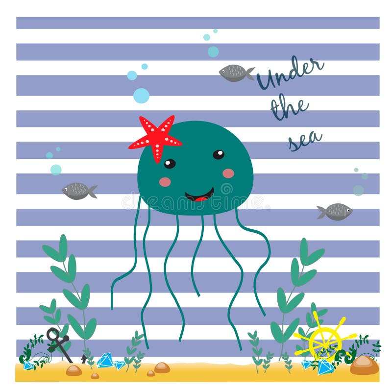 Illustration with Funny Smiling Jellyfish Stock Vector - Illustration ...